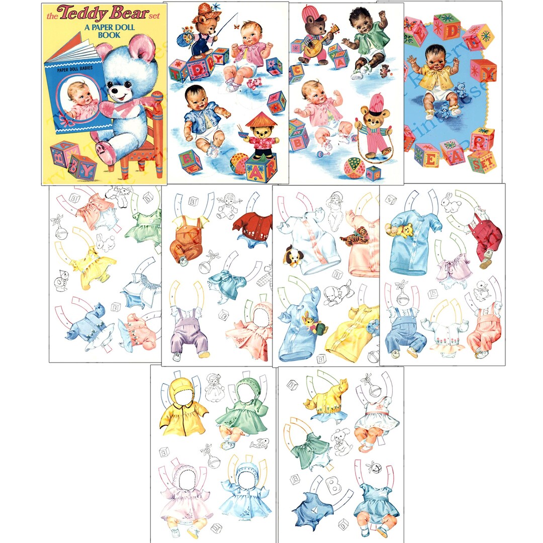 Baby Paper Doll Printable Digital Download Vintage Teddy Bear Baby #400 ...