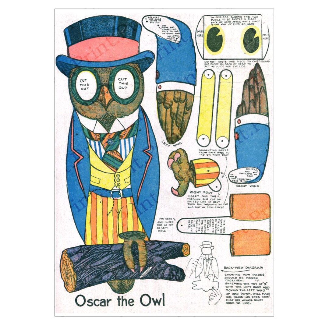 Articulated Oscar the Owl Puppet Antique Paper Craft Doll Pantin ...