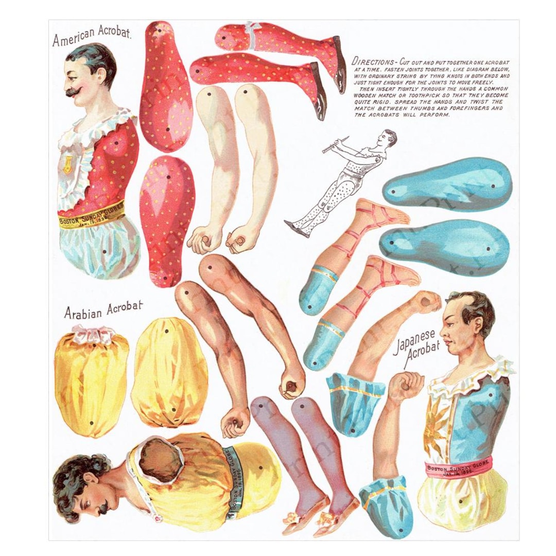 Acrobat Paper Puppet Antique Paper Doll Toy Digital Download Printable ...