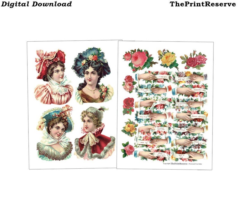 Printable Victorian Paper Doll Puppet Heads Collage Sheet - Etsy