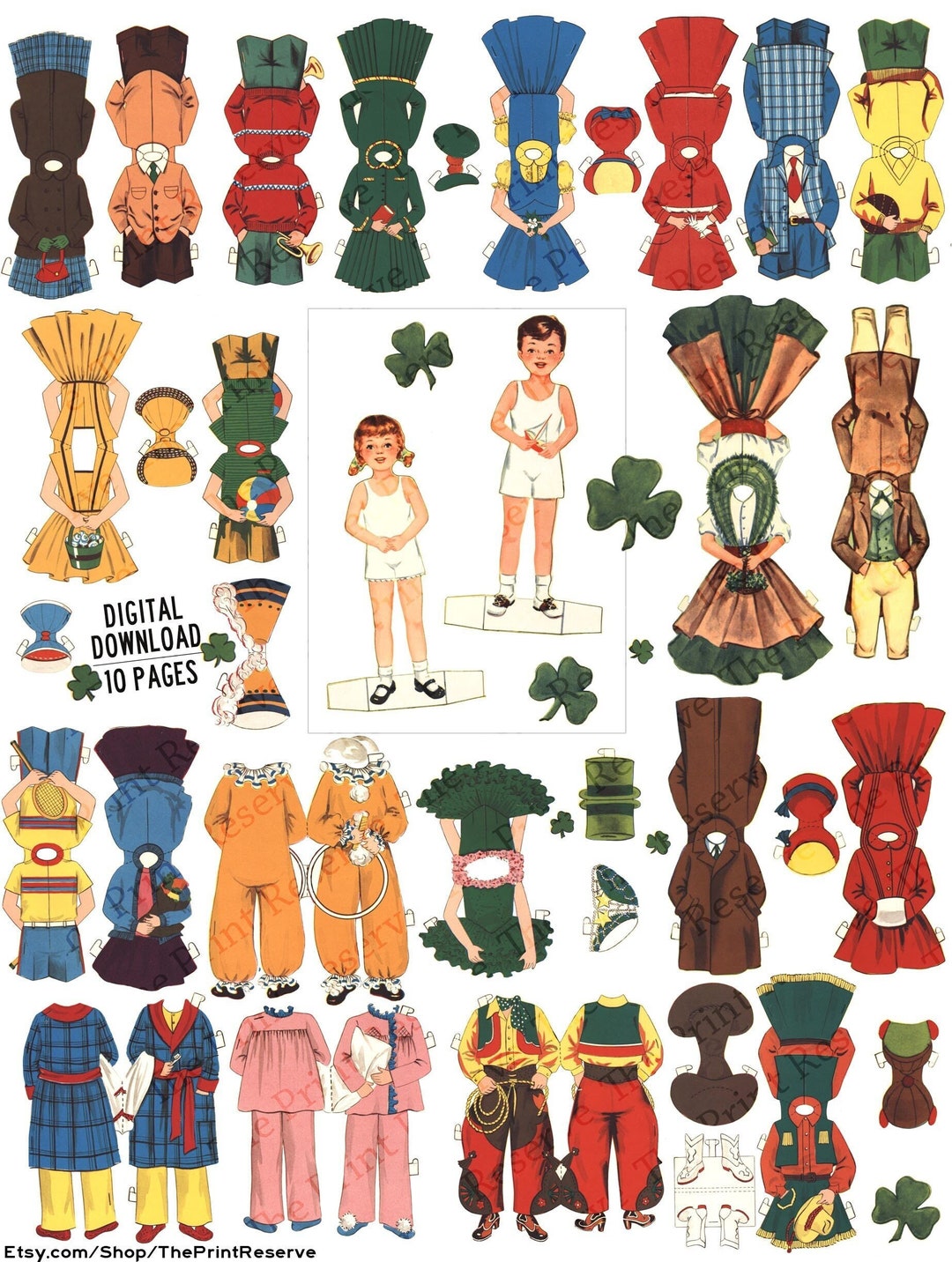 St Patricks Day Printable Irish Paper Dolls Digital Download - Etsy