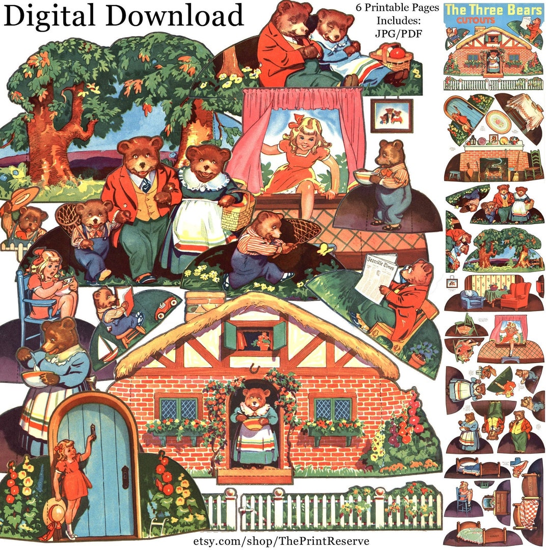 Three Bears Printable Goldilocks and 3 Bears Paper Dolls Retro Image - Etsy