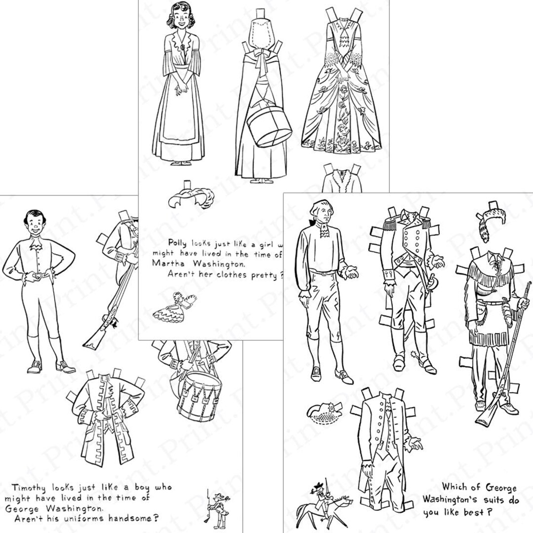 George Washington Coloring Page Paper Dolls Digital Download - Etsy