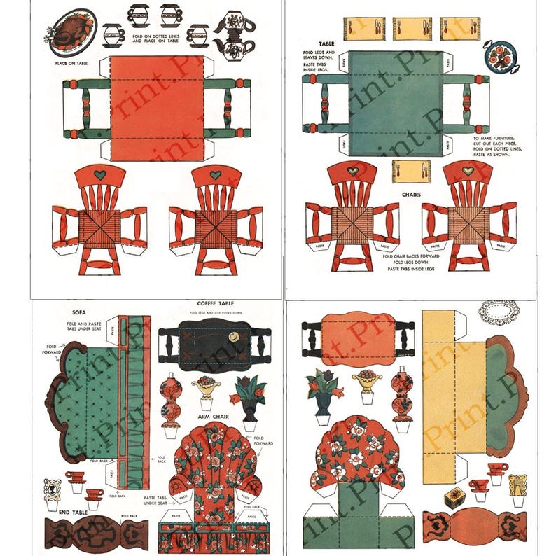 Paper Doll House Rooms & Furniture Printable Digital Download Image PDF ...