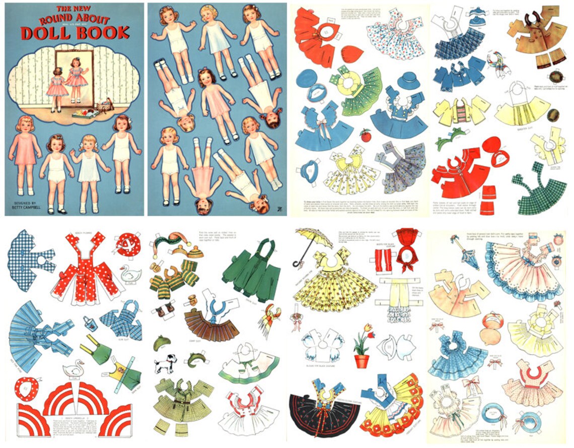 Printable Paper Dolls Papercraft Craft Kit Round About Dolls - Etsy