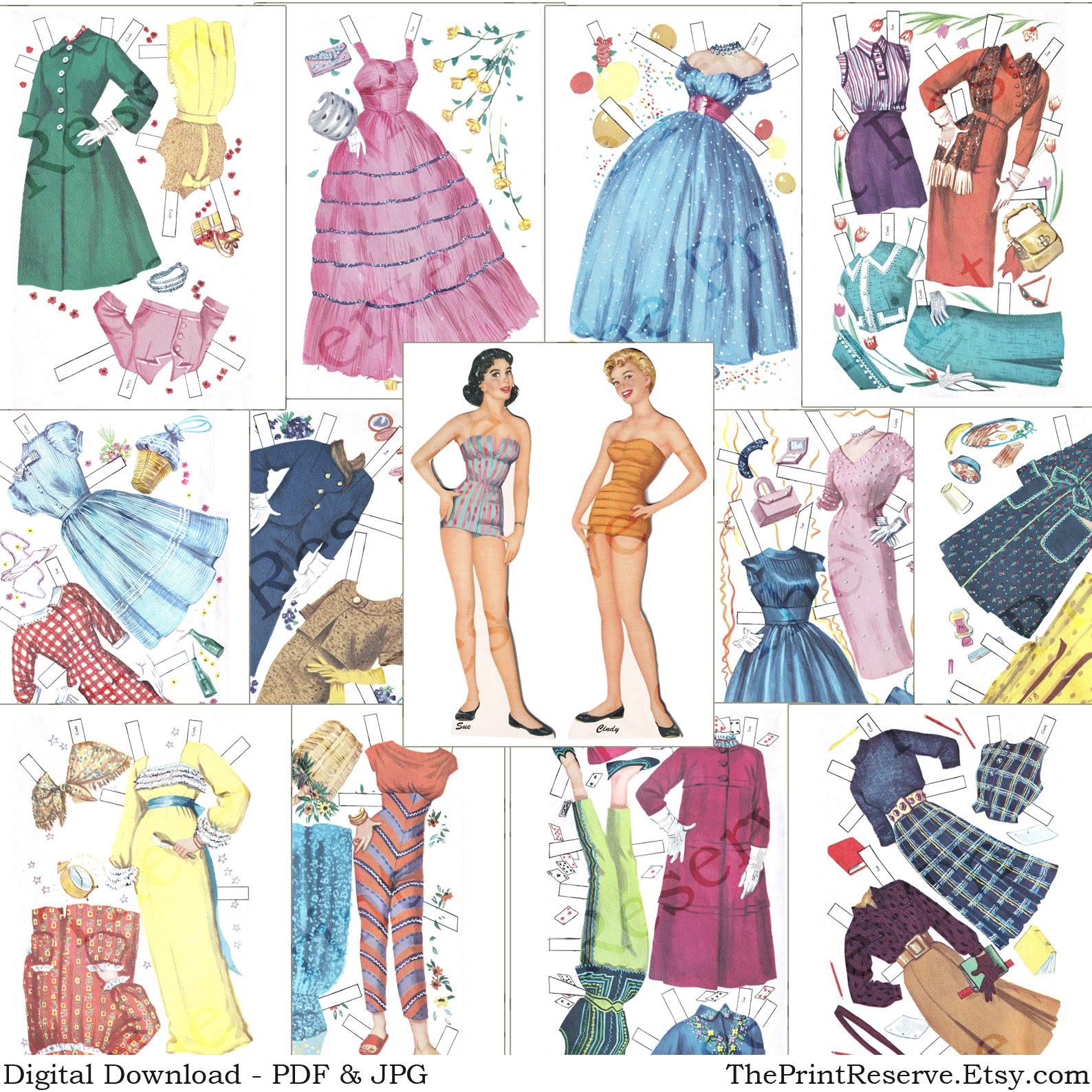 Sue & Cindy 50s Fashion Paper Doll Digital Download Printable Image PDF ...