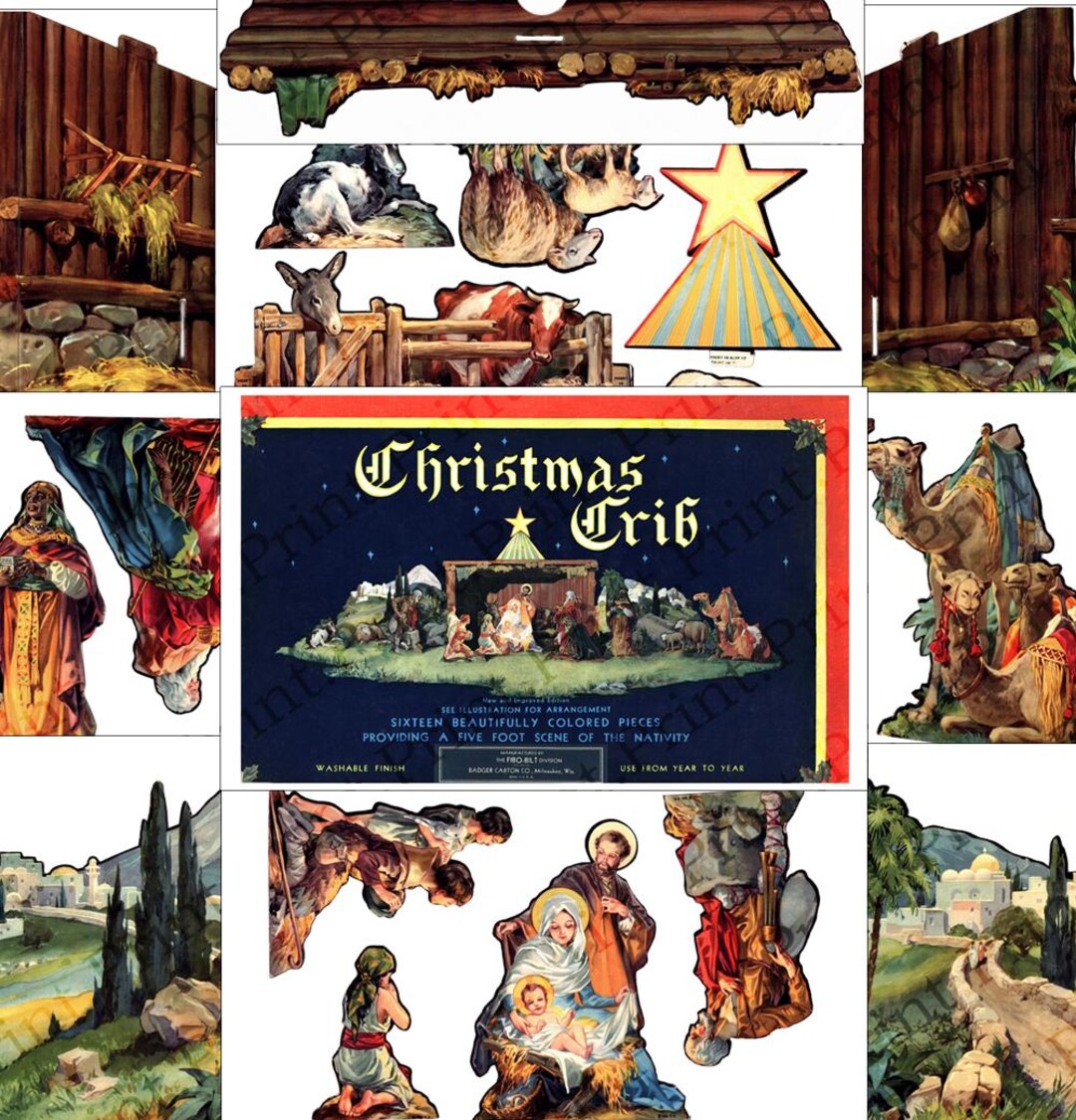Vintage Christmas Printable Nativity Set Digital Download Art Image ...