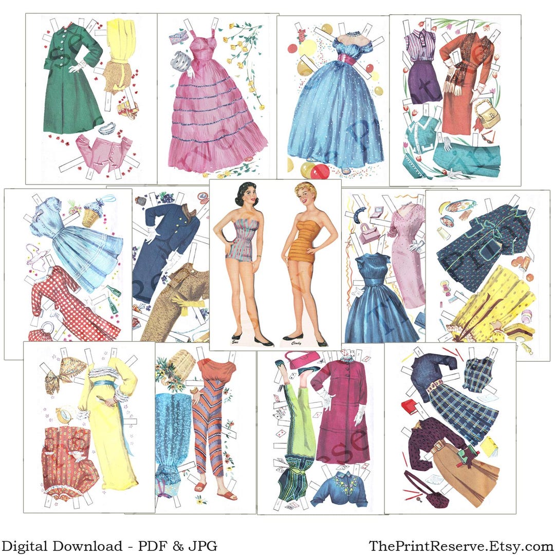 Sue & Cindy 50s Fashion Paper Doll Digital Download Printable Image PDF ...