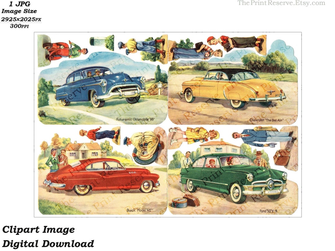 40s 50s Car Clipart Retro Automobile Image Digital Download Printable ...