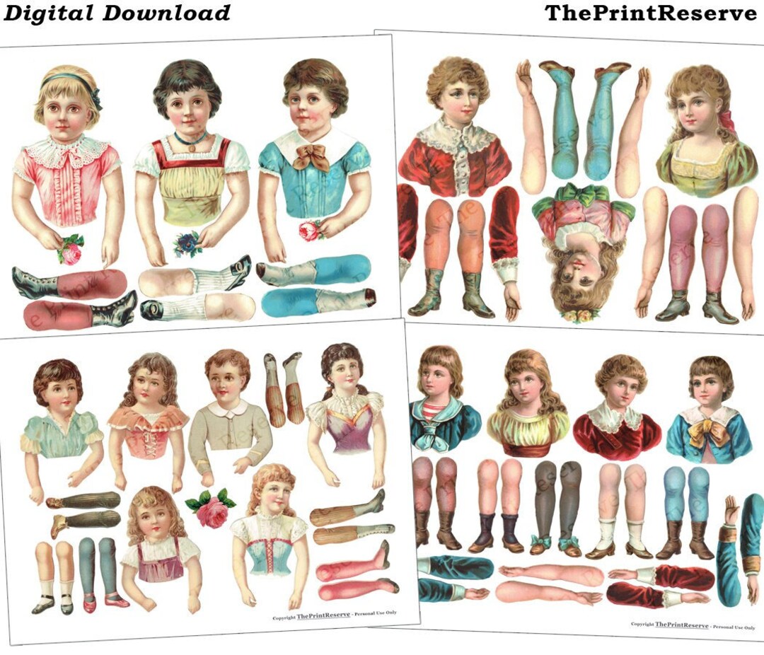 Printable Victorian Paper Doll Puppet Collage Sheet Instant Digital ...