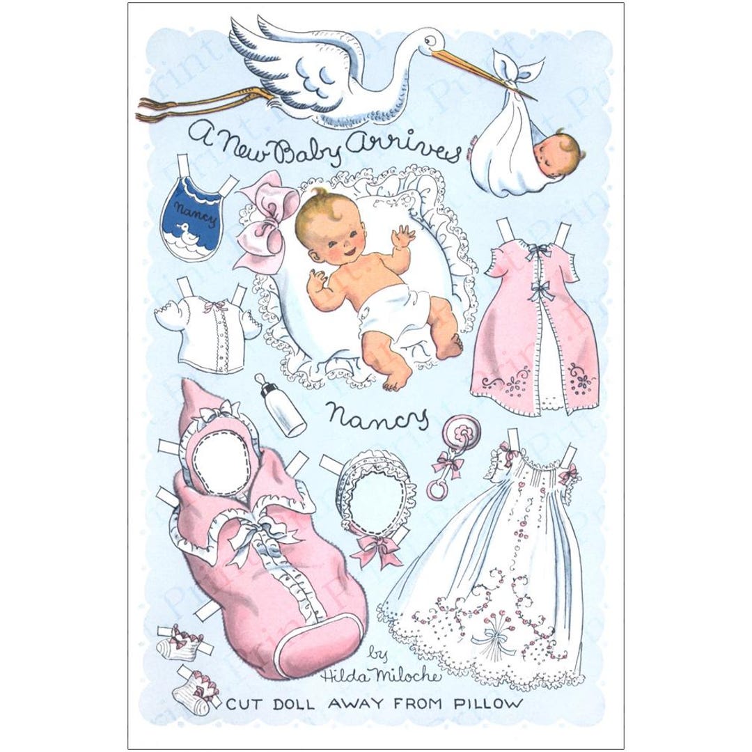 Baby Card Printable Paper Doll Greeting Card Digital Download - Etsy