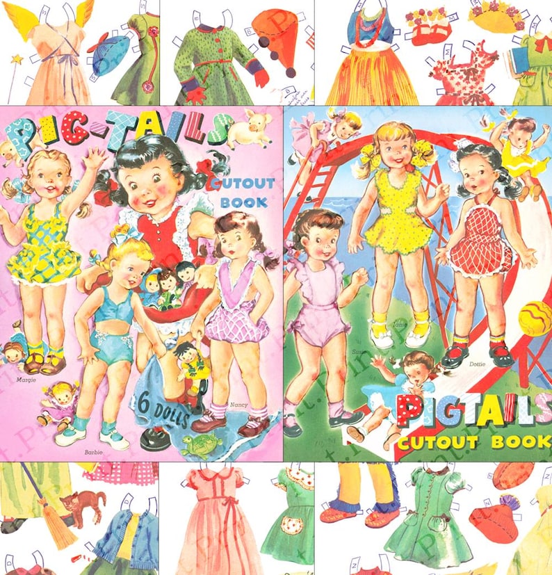 Pigtails Paper Doll Book Printable Digital Download 50s Illustrated ...