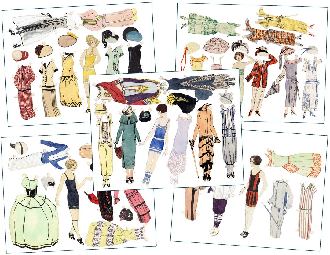 Paper Doll Printable Hand Drawn Art Deco Flapper Instant Digital ...