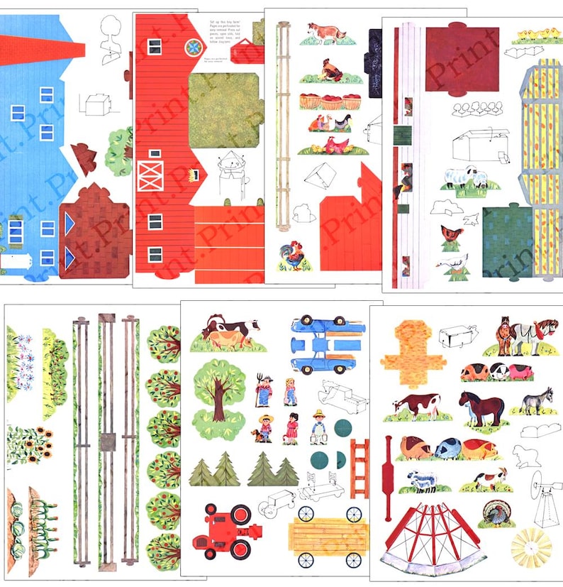 Farm Paper Craft Model Printable Digital Download - Etsy