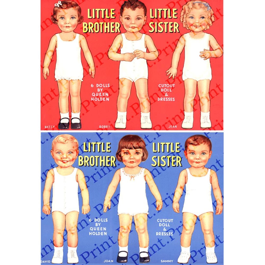 Little Brother Little Sister Paper Doll Printable Digital Download PDF ...