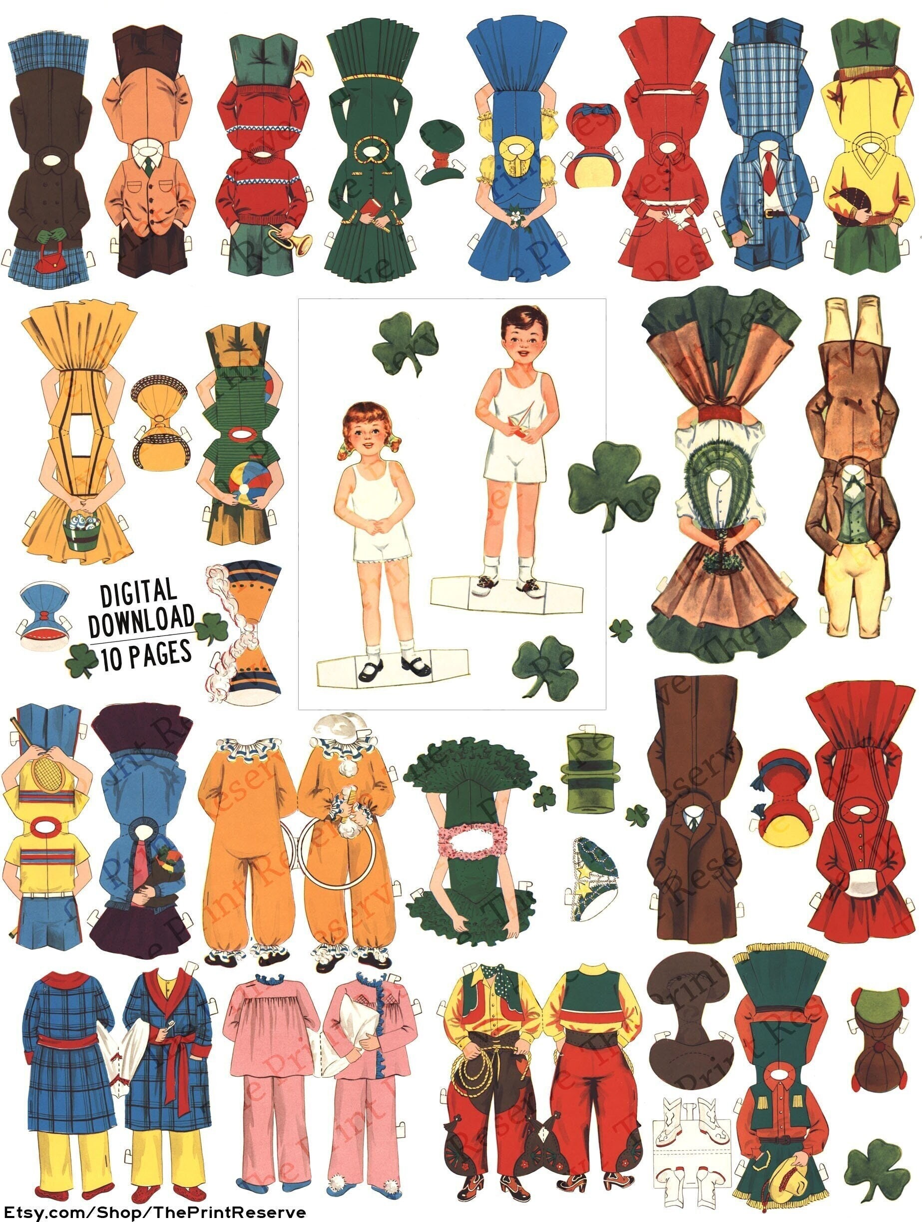 St Patricks Day Printable Irish Paper Dolls Digital Download #395 - Etsy