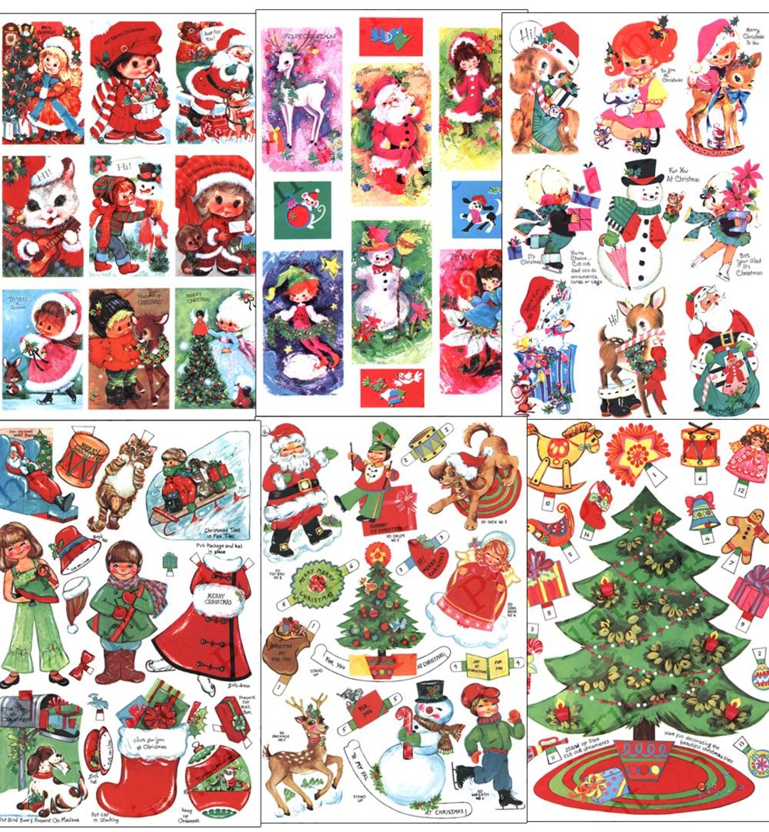Vintage Christmas Printable Paper Doll Tags & Cards Book Digital ...