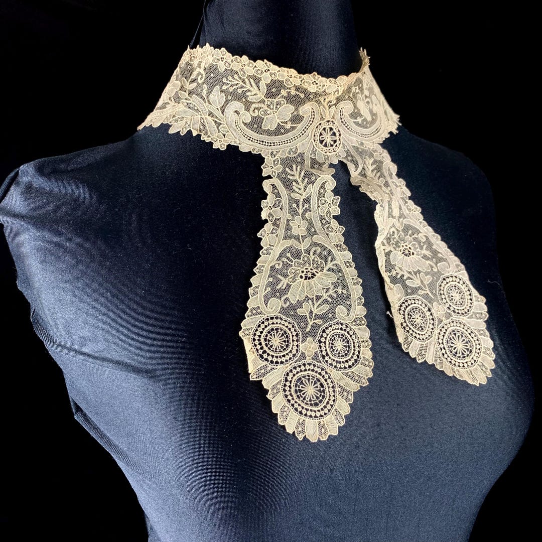 Antique 1800s Victorian Hand Made Lace High Collar With 2 Hanging ...