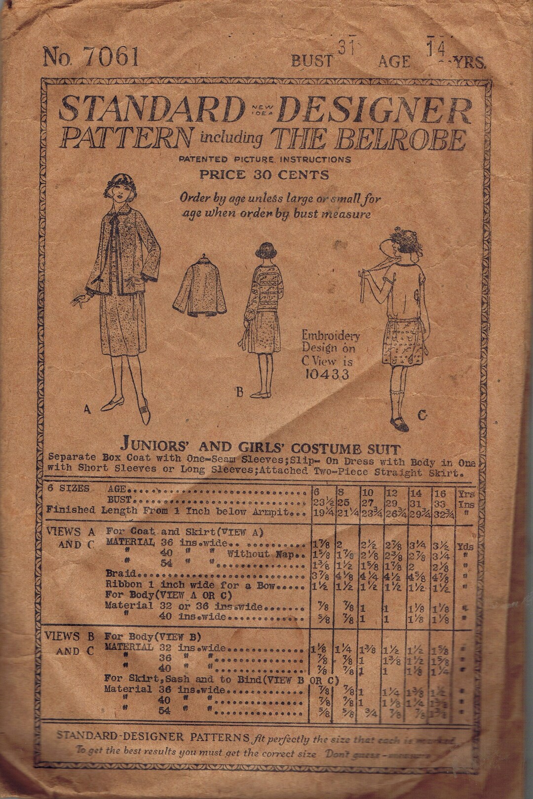 1920s Standard Design Pattern Junior Flapper Dress W Jacket 31 in Bust ...