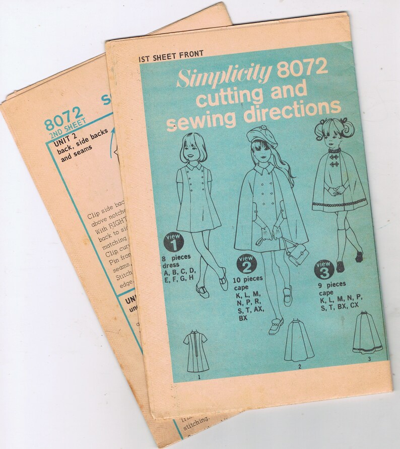 1968 Simplicity Pattern 8072 Girls Sz 7 Fall Double Breasted - Etsy