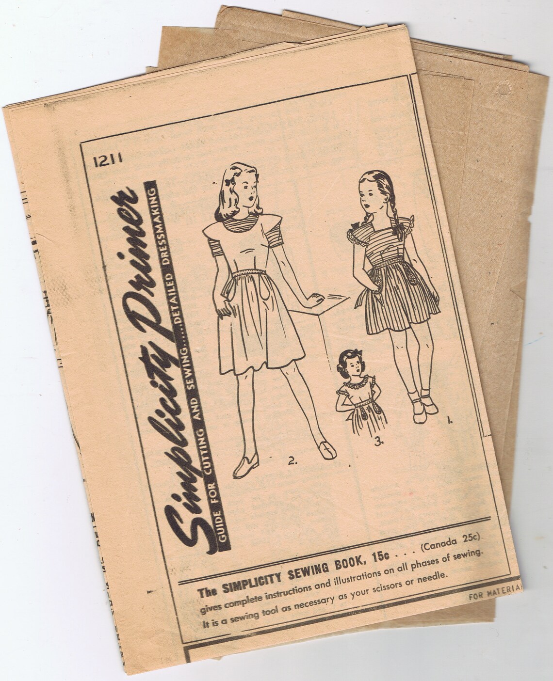 1944 Simplicity Pattern 1211 Little Girls size 4 Pinafore and | Etsy