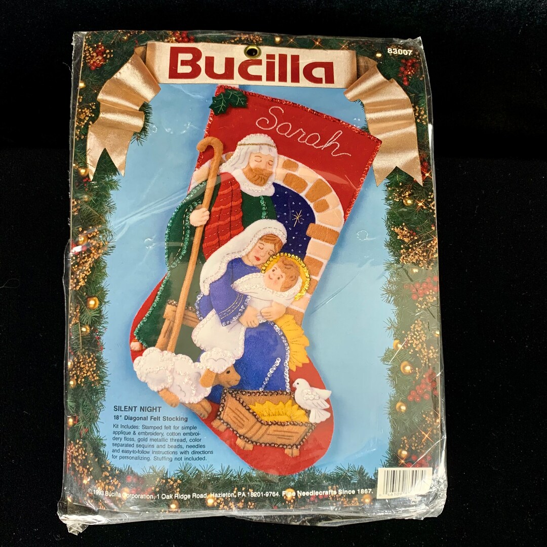 New 1993 Bucilla Christmas Stocking Kit Silent Night Felt Appliqué Holy ...
