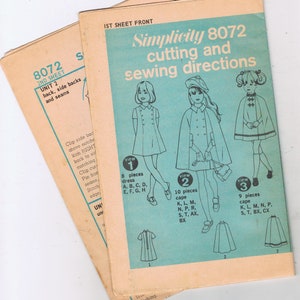 1968 Simplicity Pattern 8072 Girls Sz 7 Fall Double Breasted or Not ...