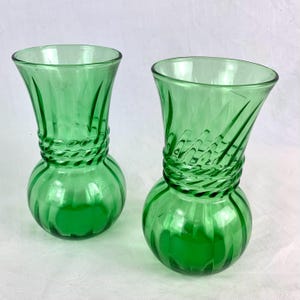 Pair of Anchor Hocking Vintage Vases See Through Green Glass Ribbed and ...