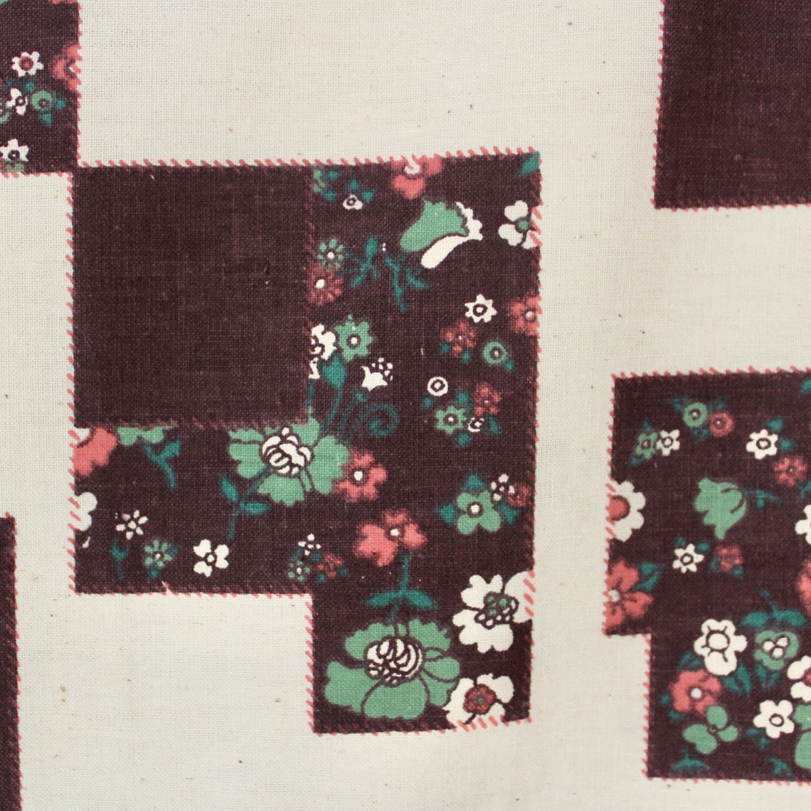 Vintage 1970s Fabric Raw Muslin Brown Patchwork 1 2/3 Yds by Schwartz ...