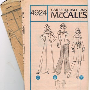 1976 Mccalls Pattern 4924 Yoked Maxi Dress Size 12 or S Tunic and Bell ...