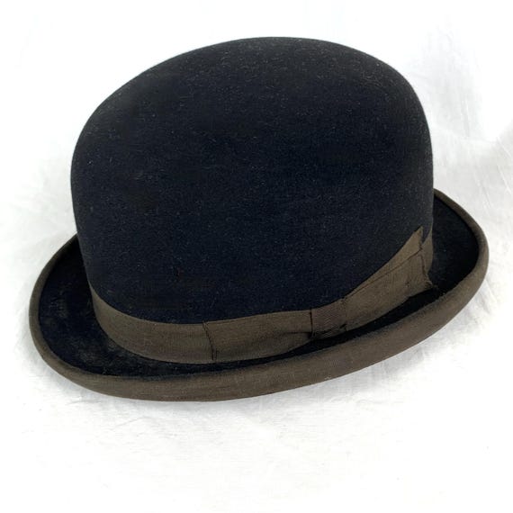 Antique Equestrian Black Bowler Hat Hard 1900s Size 7… - Gem