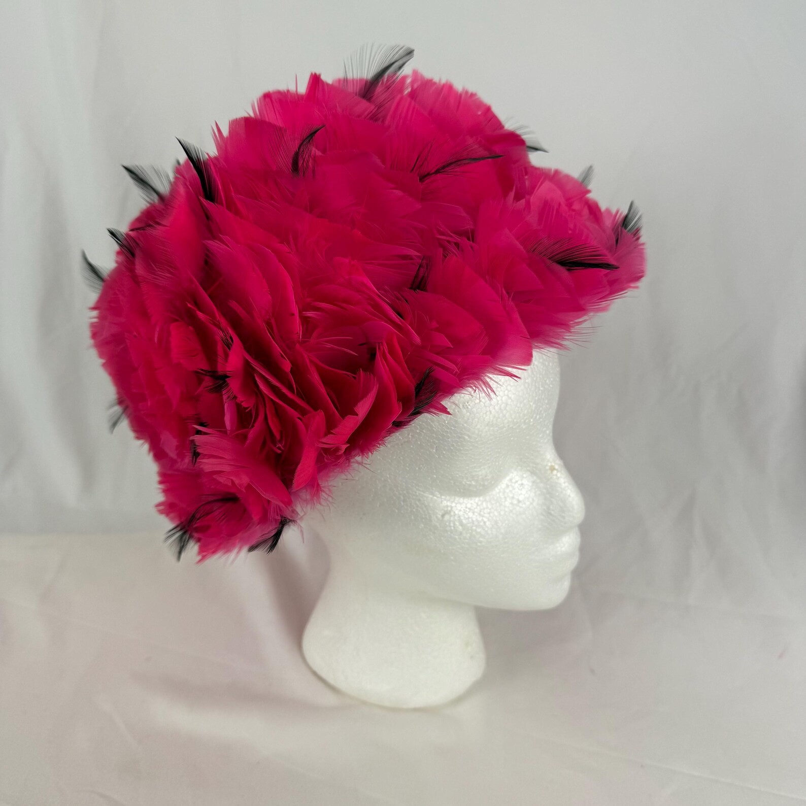 Vintage 1960s Hot Pink Feather Bucket Hat: Mid-century Modern Costume ...