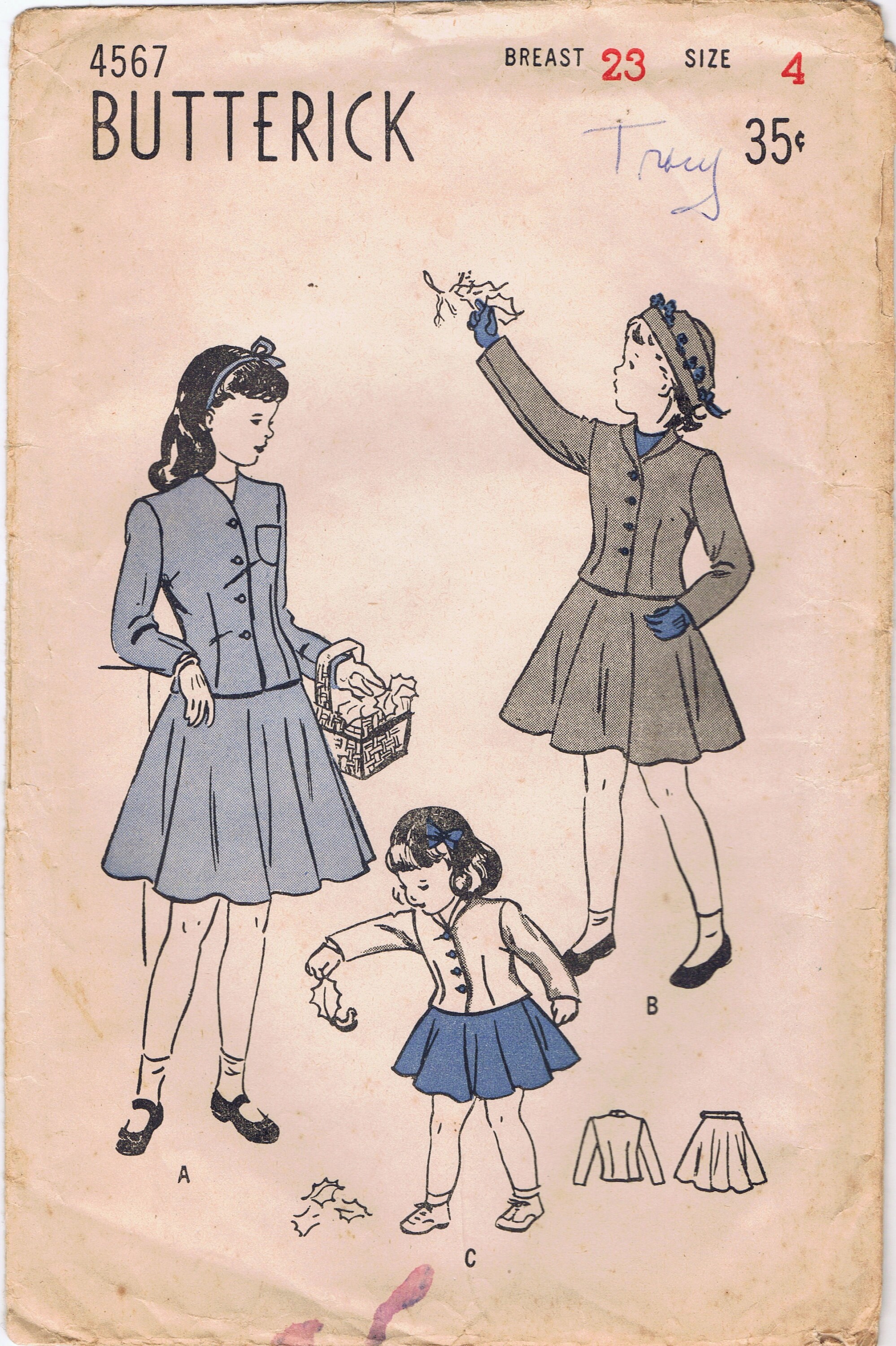 Uncut 1940s Butterick Pattern 4567 Girls 4 Easter Suit 2 Piece | Etsy