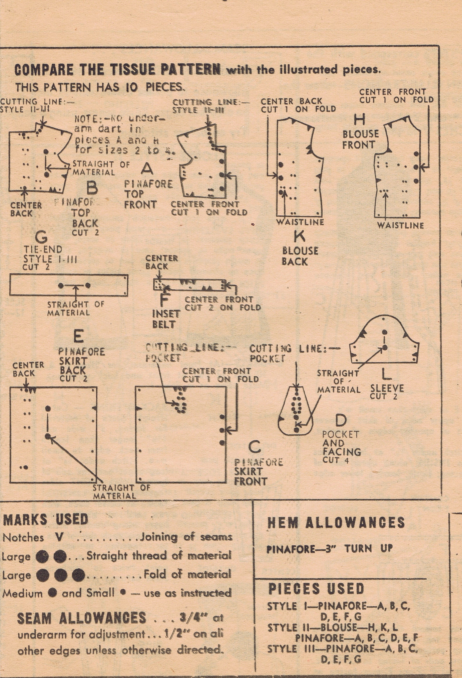 1944 Simplicity Pattern 1211 Little Girls size 4 Pinafore and | Etsy