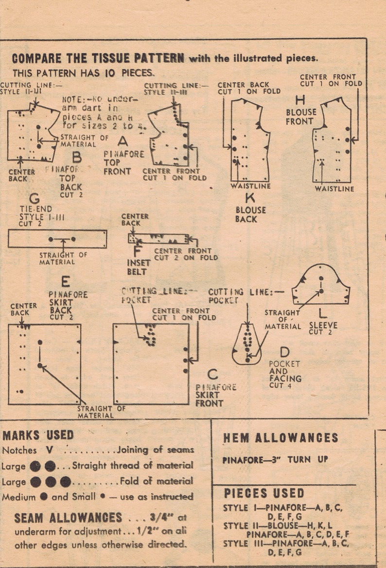 1944 Simplicity Pattern 1211 Little Girls Size 4 Pinafore and - Etsy