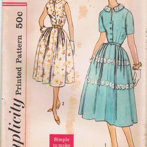 1958 Simplicity Pattern 2461 Dress Size 20 Full Pleated Skirt Collar ...