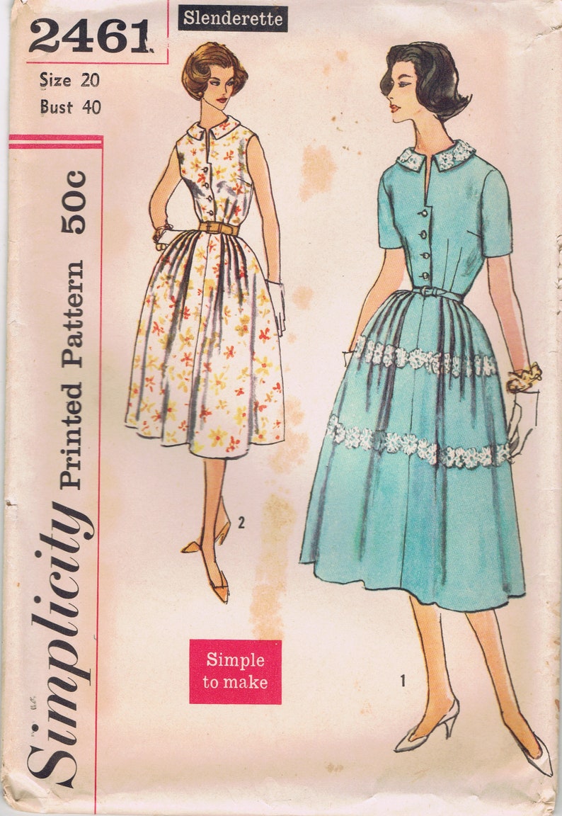 1958 Simplicity Pattern 2461 Dress Size 20 Full Pleated Skirt - Etsy