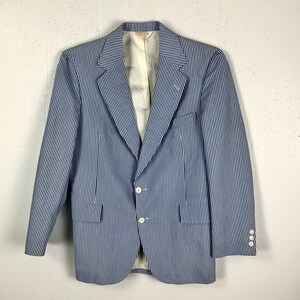 Vintage 1970s Adams Row Blue Seersucker Jacket 42 Regular USA Union ...
