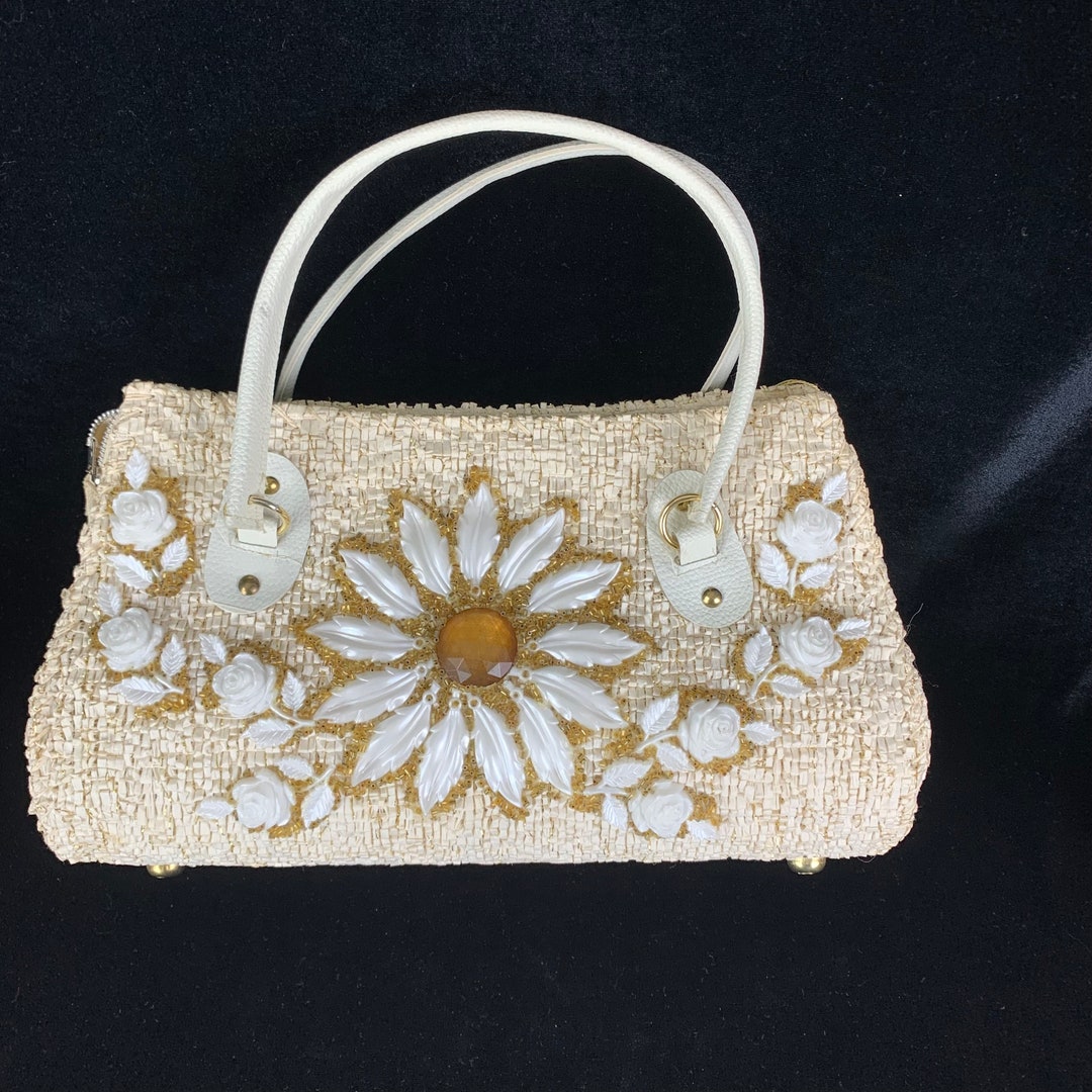 Vintage 1950-60 New With Tag Caron White Bling Handbag Bling Straw ...