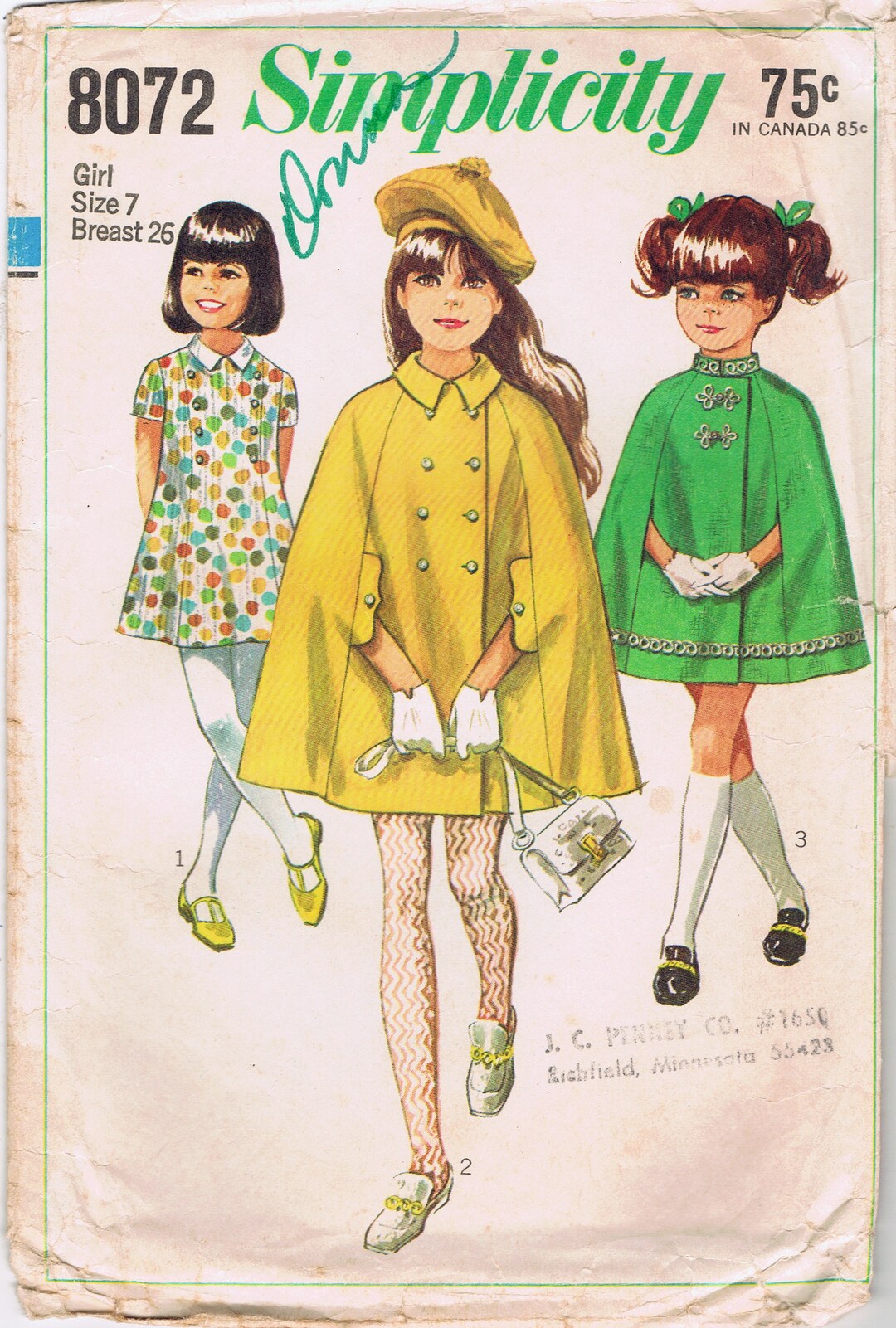 1968 Simplicity Pattern 8072 Girls Sz 7 Fall Double Breasted or Not ...