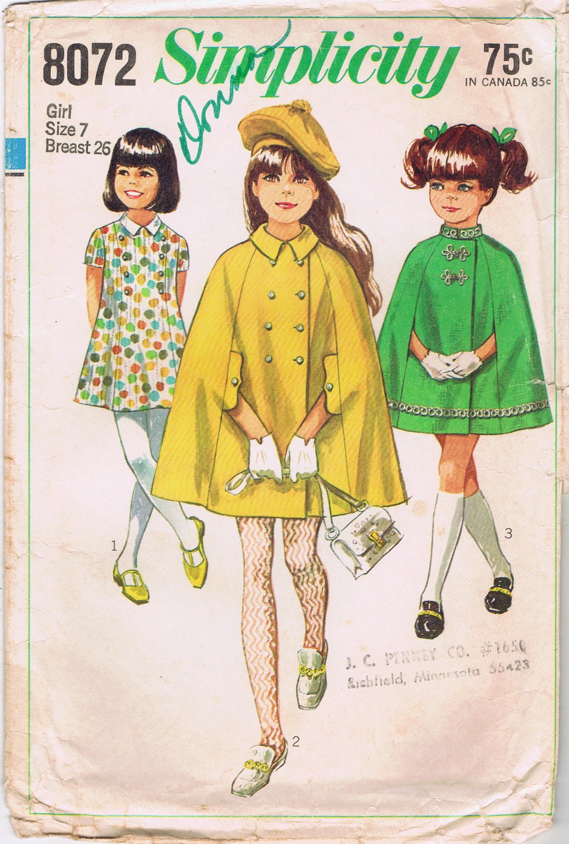 1968 Simplicity Pattern 8072 Girls Sz 7 Fall Double Breasted - Etsy