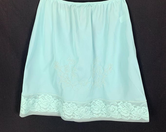 Vintage 100% Nylon Aqua Green Half Slip S Mini Floral Lace Embroidery ...