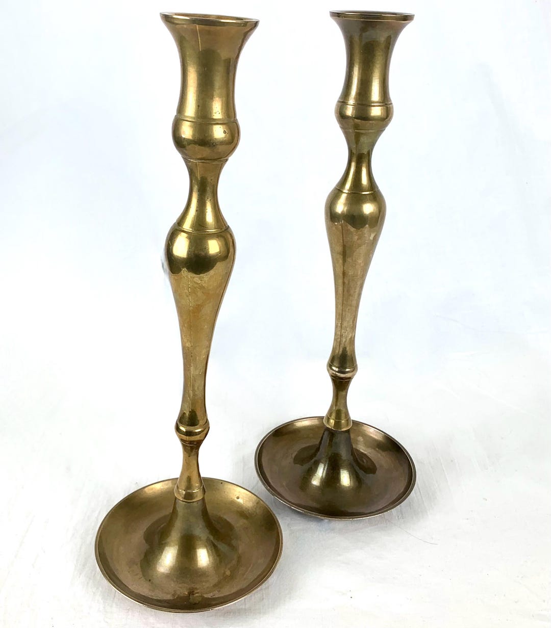 Vintage 1980s Brass 12 Inch Candlestick Holders Sleek Excellent Gift ...