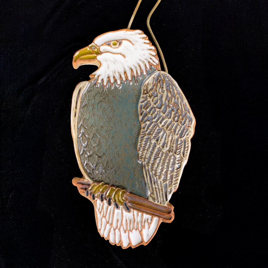 Vintage Artist Made Pottery Bald Eagle Plaque American USA Wall Hanging Excellent Gift Condition ...