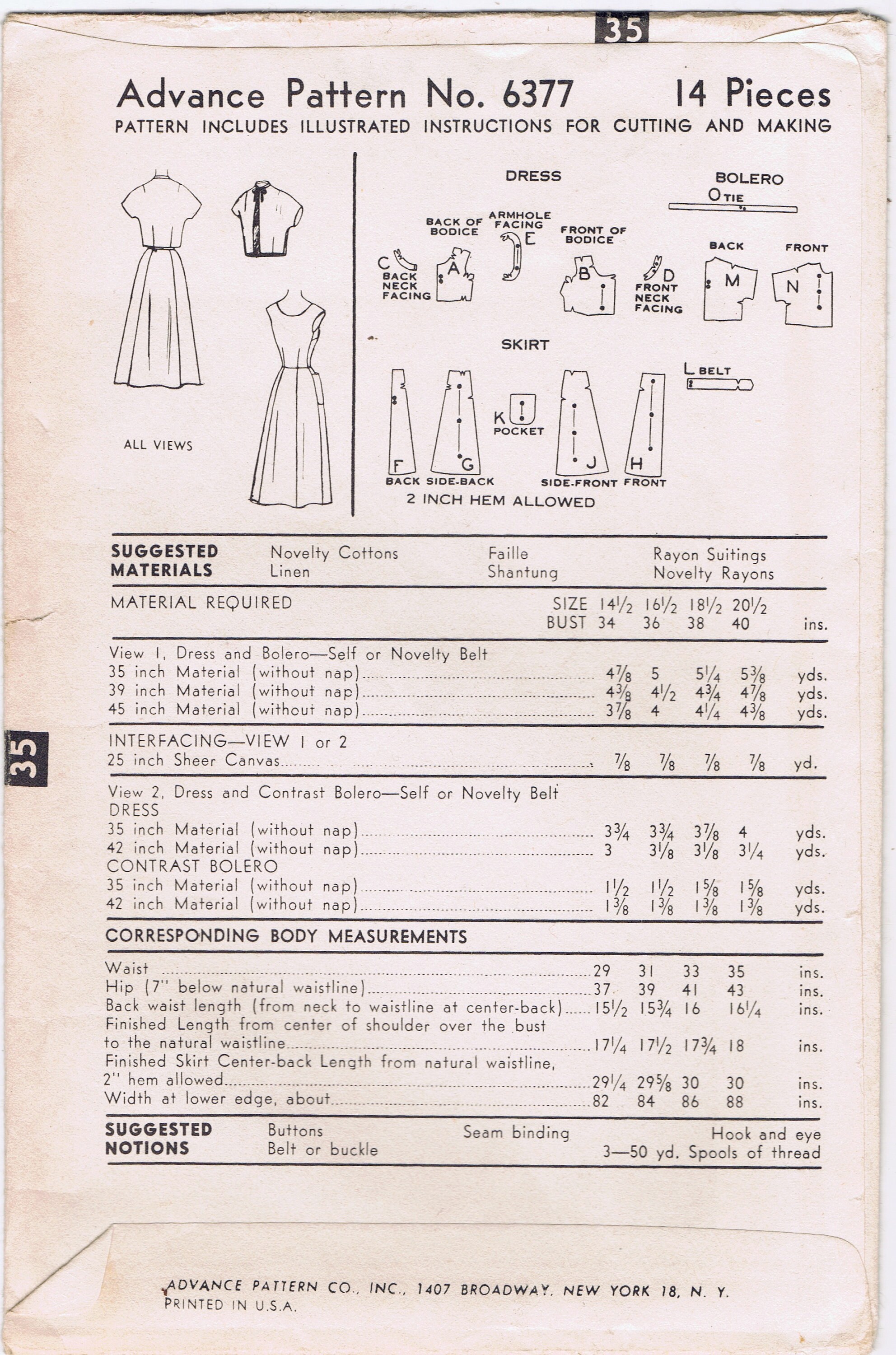 Uncut 1953 Advance Pattern 6377 House Dress With Bolero Size - Etsy