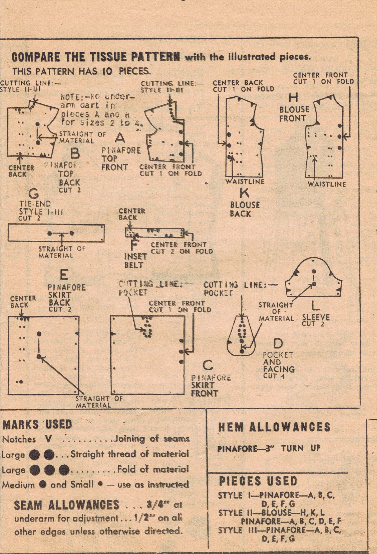 1944 Simplicity Pattern 1211 Little Girls size 4 Pinafore and | Etsy