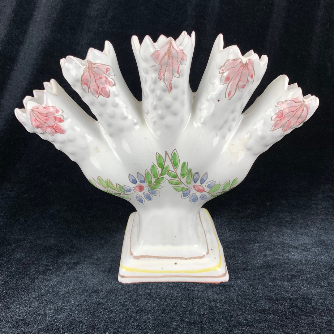 Vintage Portugal Ceramic 5 Finger Flower Vase Hand Painted Signed ...