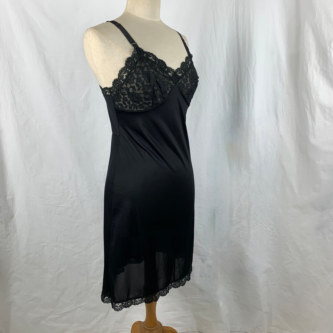 Vintage Black Full Slip 34 in Bust S Lace Trim Metal Hardware Nightgown ...