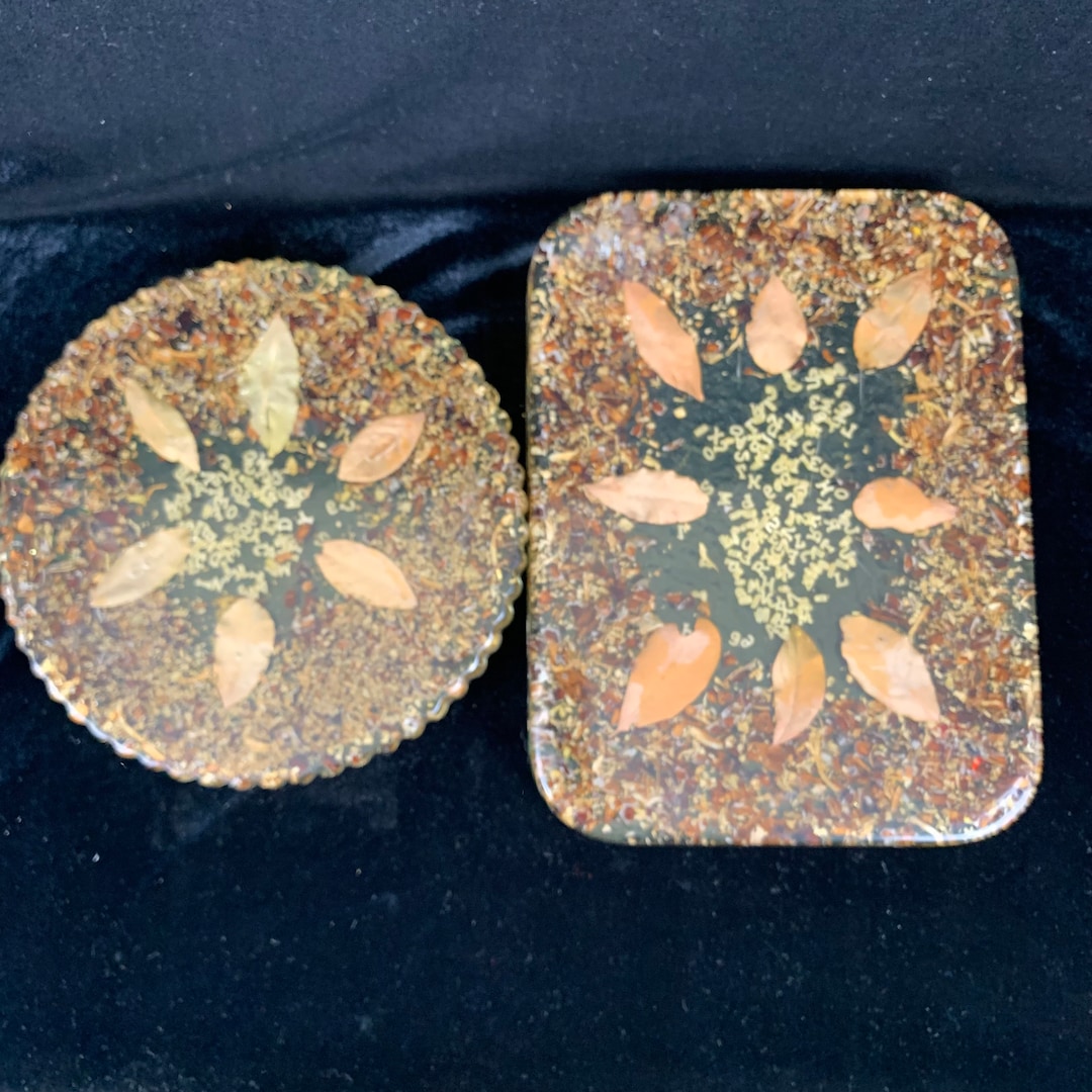 1970 Two Lucite Trivets Alphabet Pasta Bay Leaves and Herbs Clear Hot ...