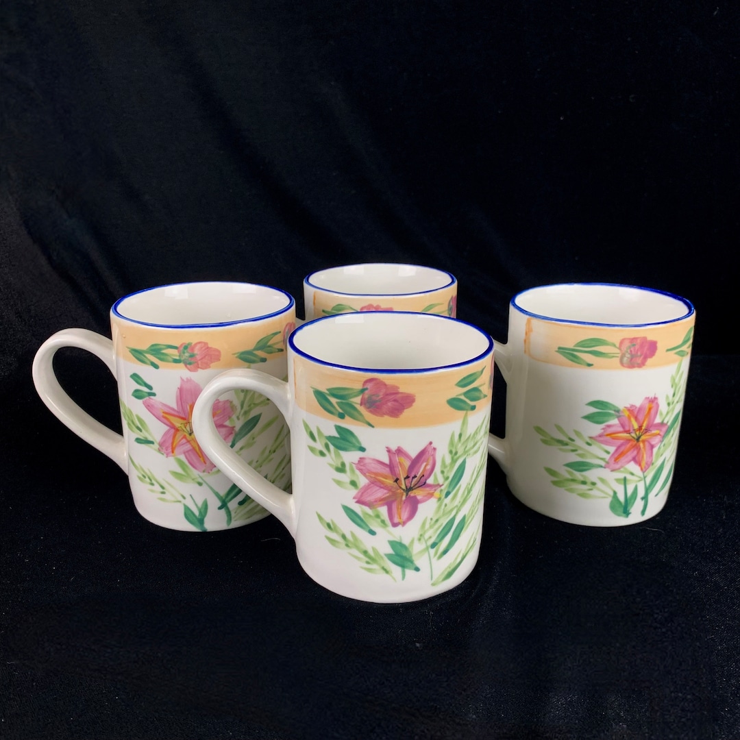 4 Vintage Royal Norfolk Mug Set Purple Lily Floral Coffee Tea 10 Oz ...